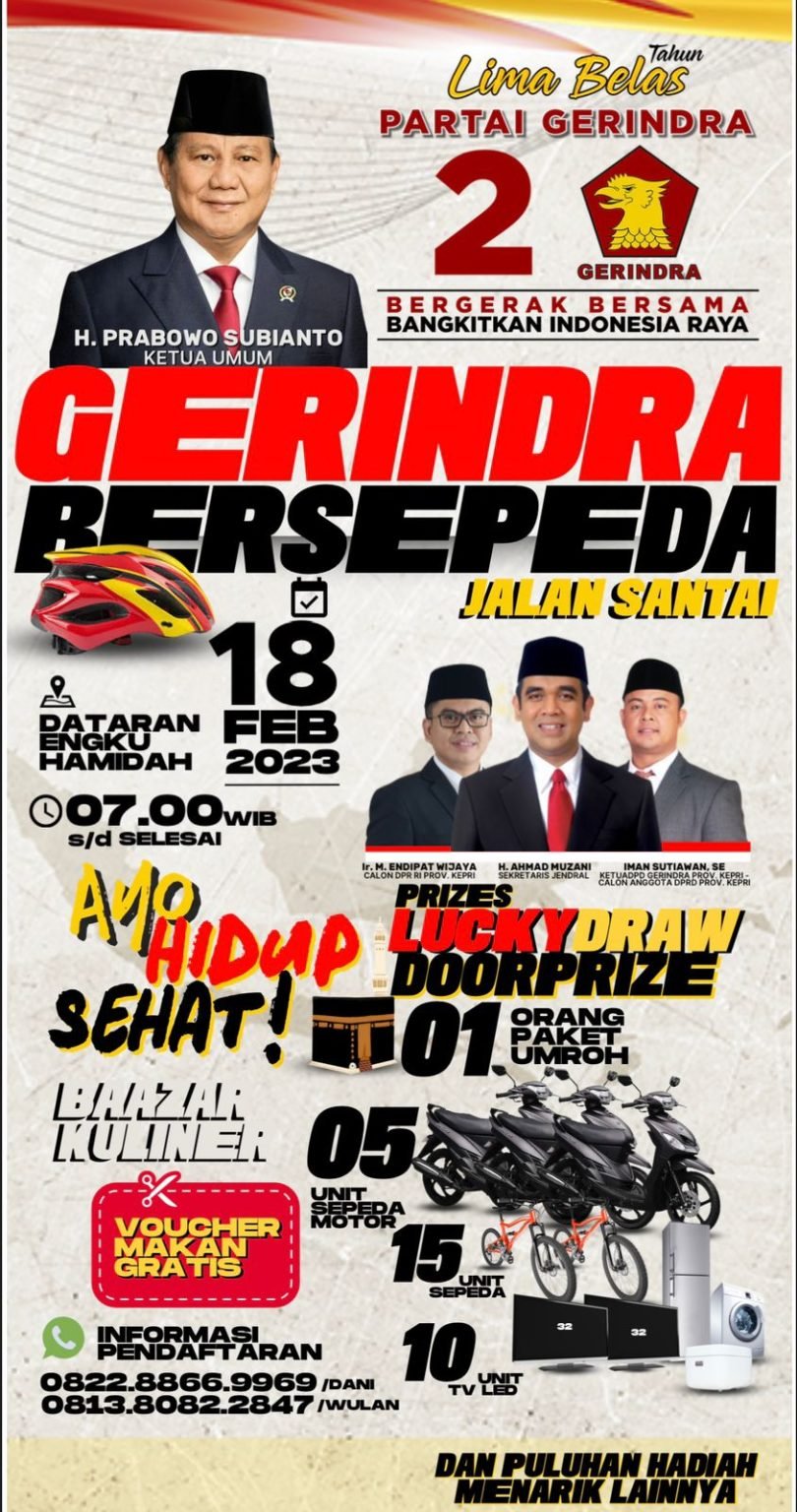 HUT Ke- 15 Gerindra Adakan Kegiatan Bersepeda dan Jalan Santai di Batam ...